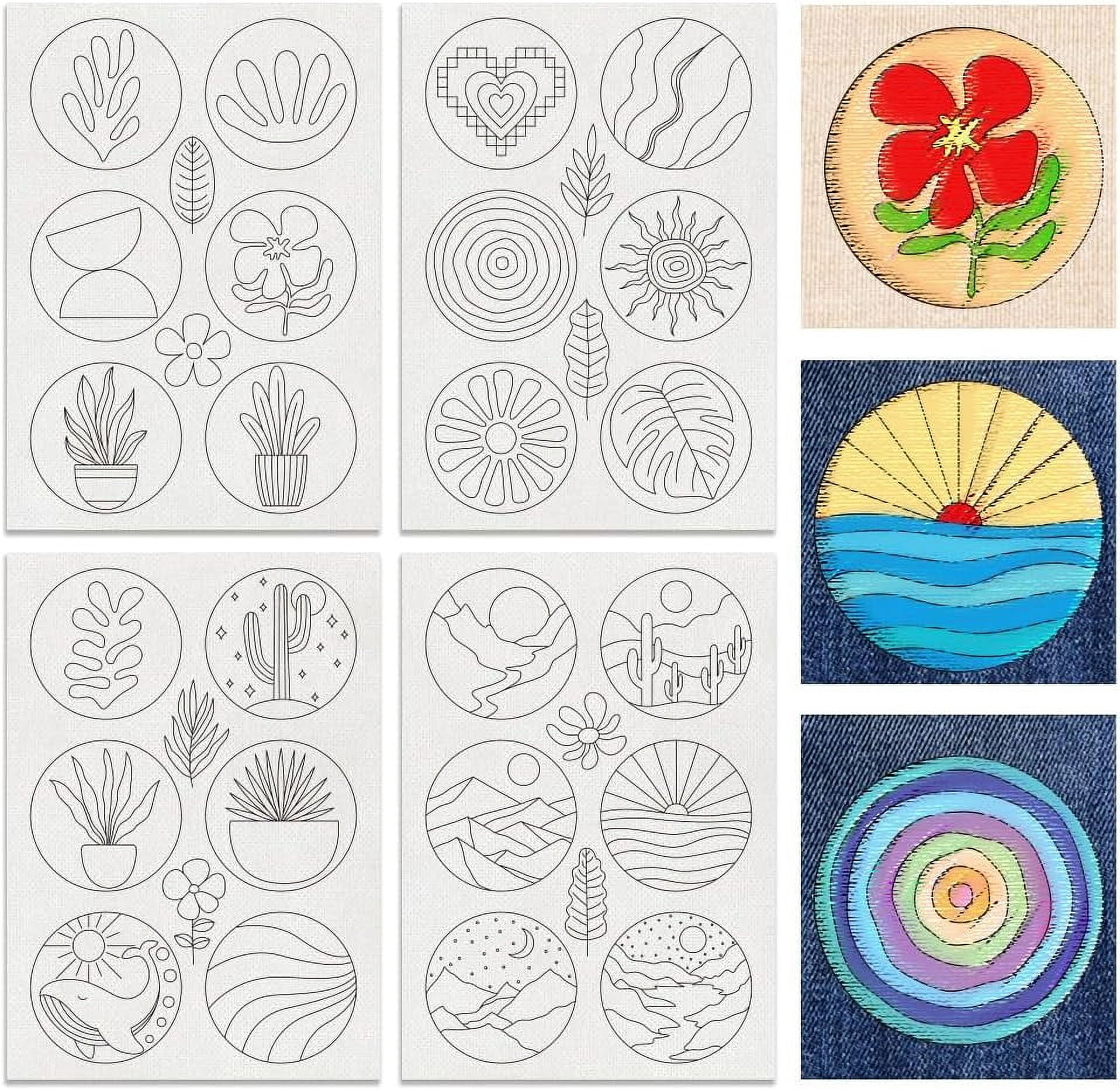 4Sheets 32Pcs Boho Elements Water Soluble Embroidery 11.7x8.3inch Round ...