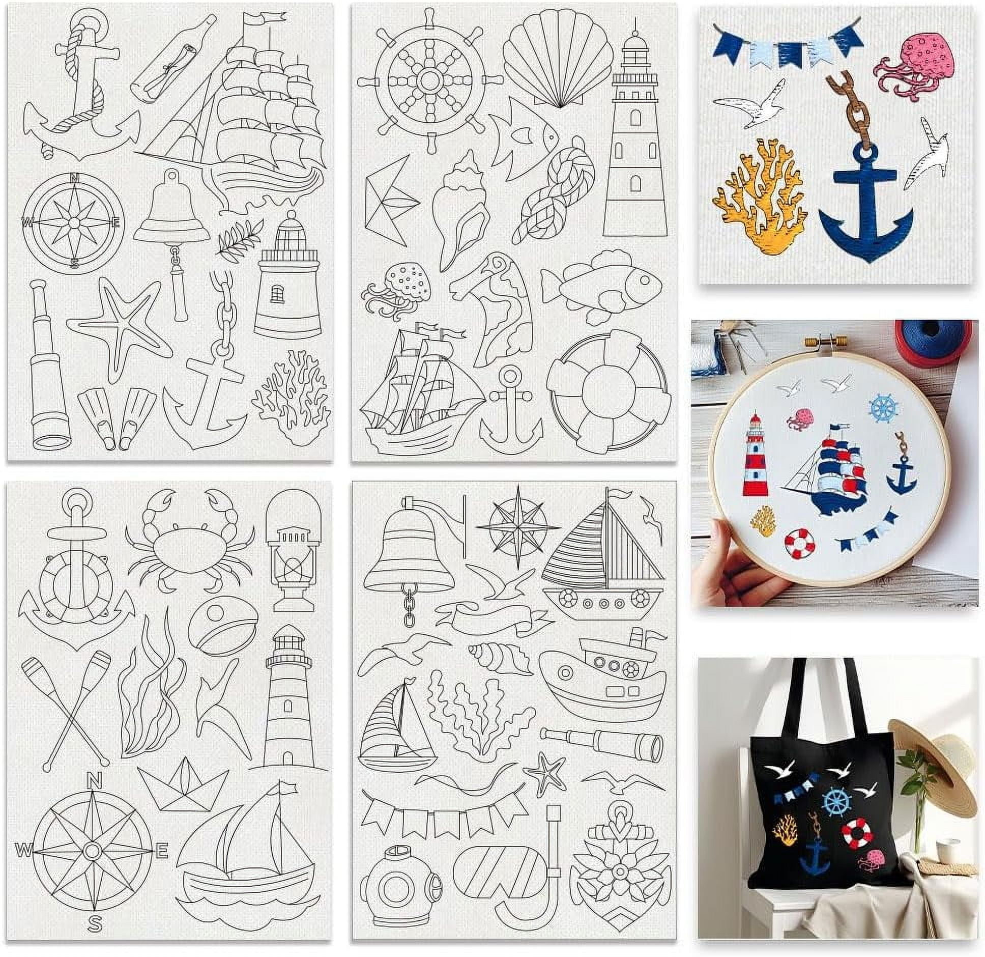 4Sheets 55Pcs Water Soluble Embroidery 11.7x8.3inch Summer Ocean ...
