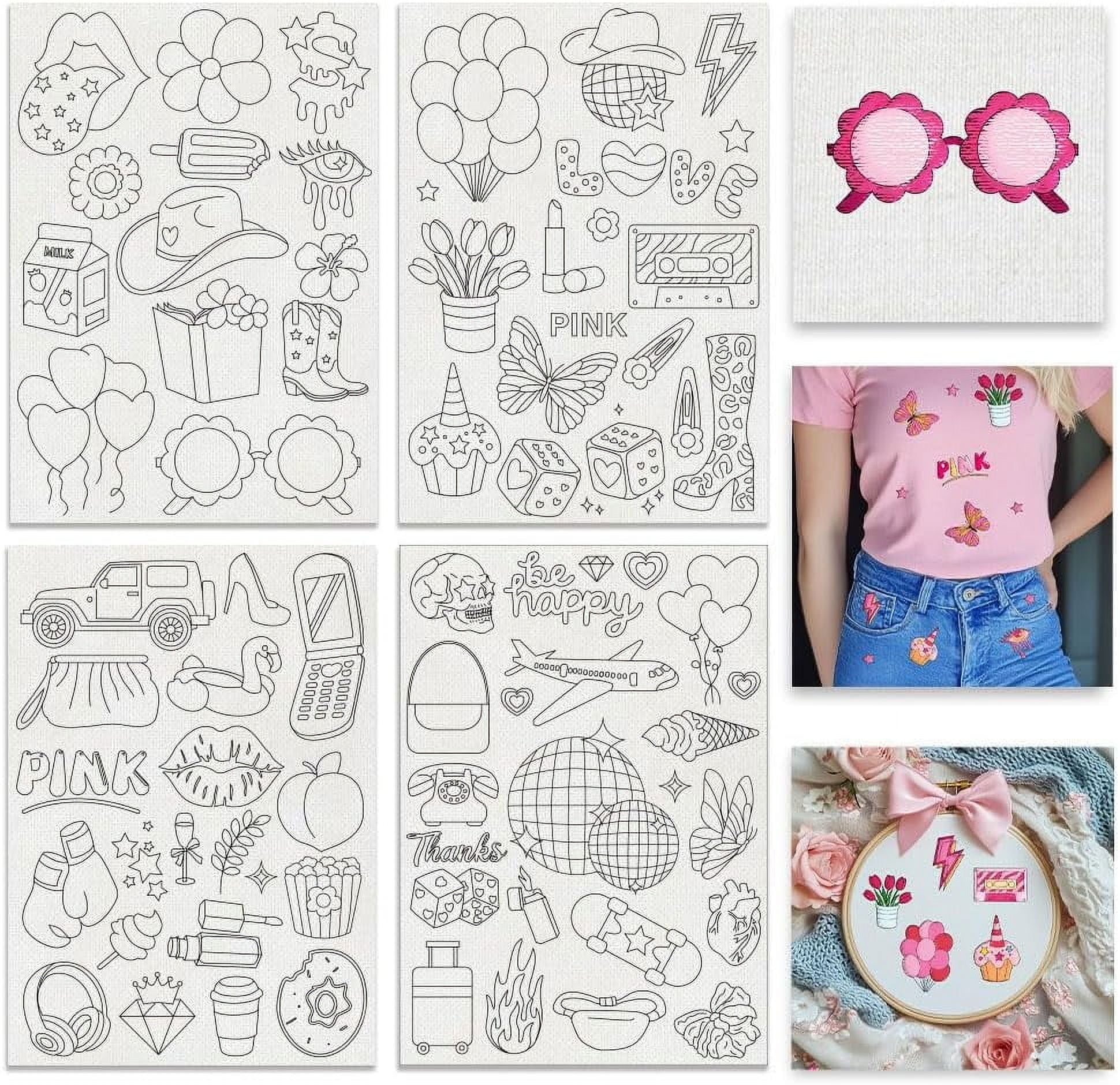 4Sheets 75Pcs Water Soluble Embroidery 11.7x8.3inch Pink Preppy Mixed ...