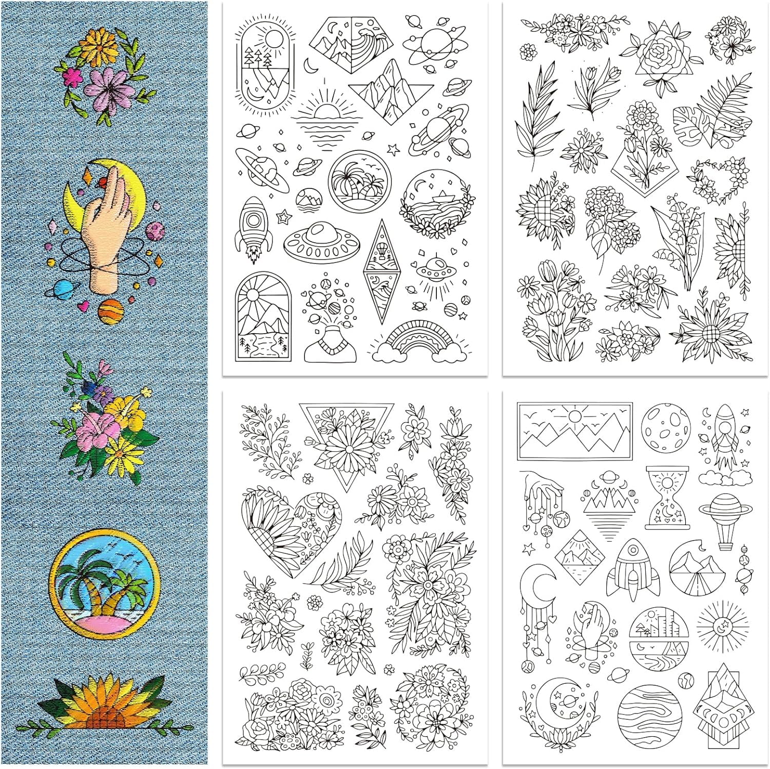 4Sheets Flowers Pattern Water Soluble Hand Sewing Stabilizers Celestial ...