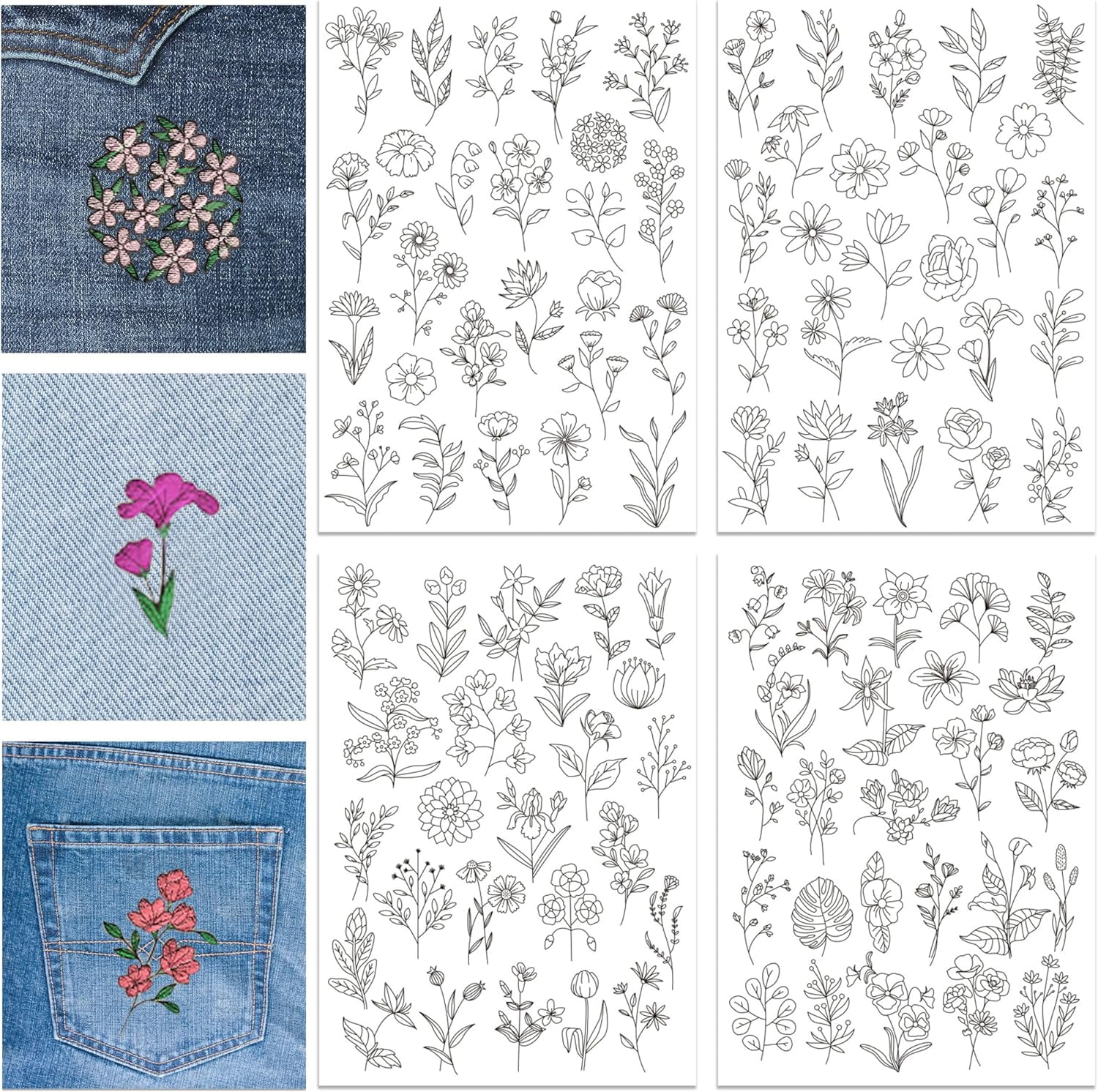 4Sheets Flowers and Leaves Water Soluble Hand Sewing Stabilizers for ...