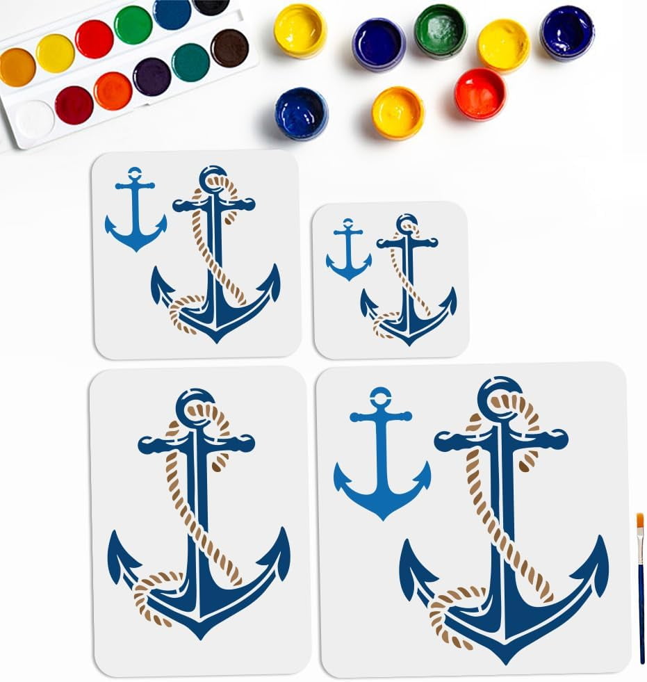 4Sizes Rope Boat Anchor Stencil 6~12inch Nautical Theme Stencils with ...