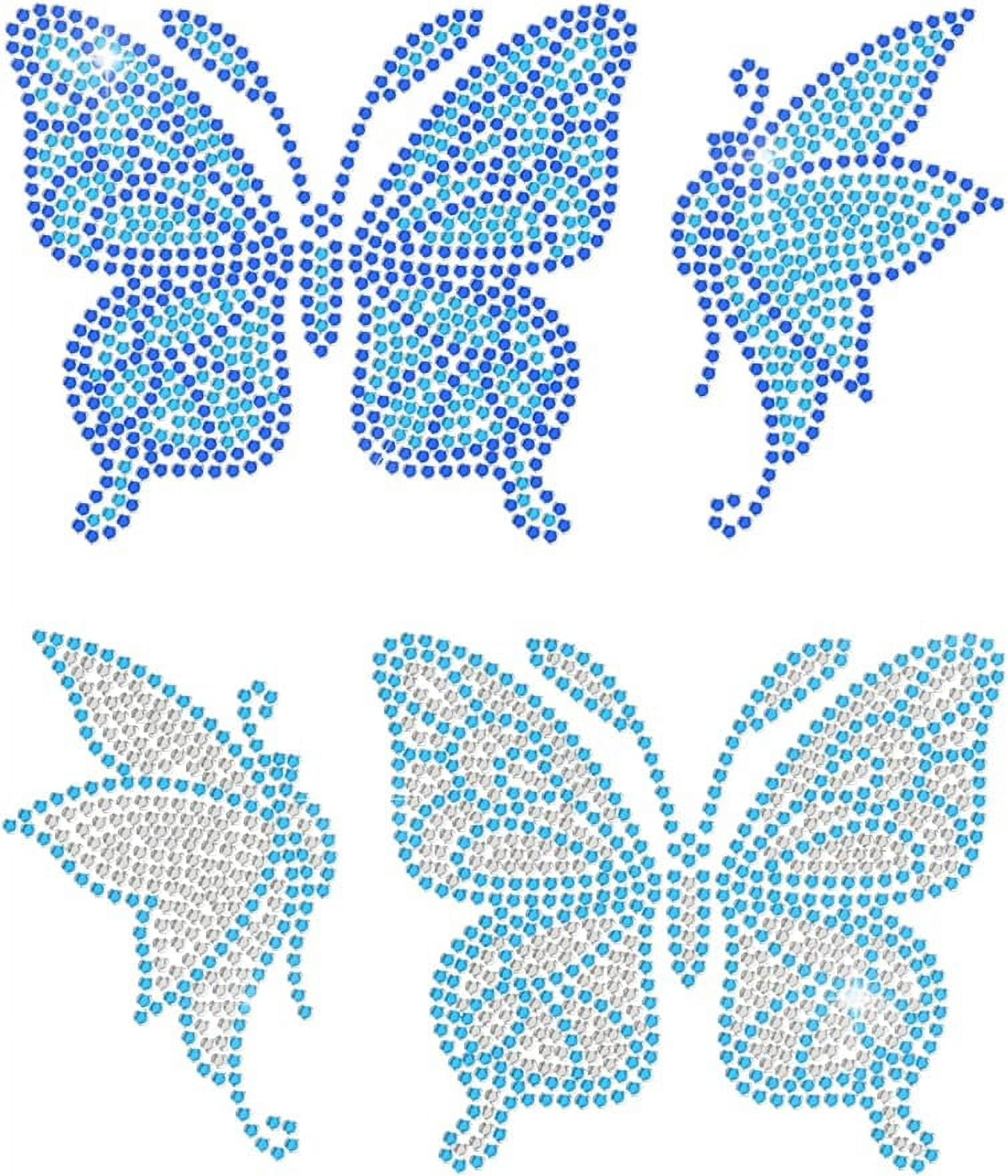 4Styles Butterfly Rhinestone Iron on Hotfix Transfer Blue Butterfly Rhinestone Heat Transfer ...