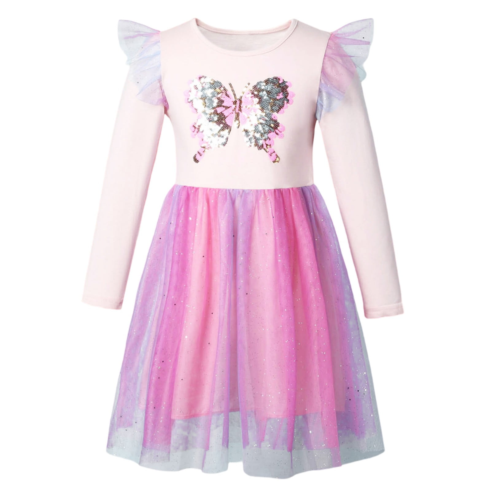 4T Dresses For Toddler Girls Cute Print Ruffle Long Sleeve Children's ...