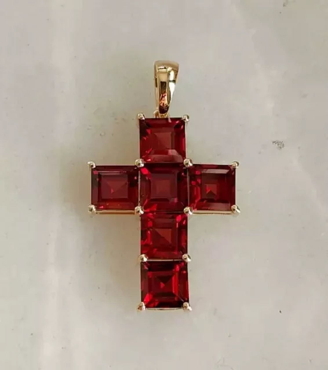 4TCW Princess Cut Lab-Created Garnet Women's Cross Pendant in 14K ...