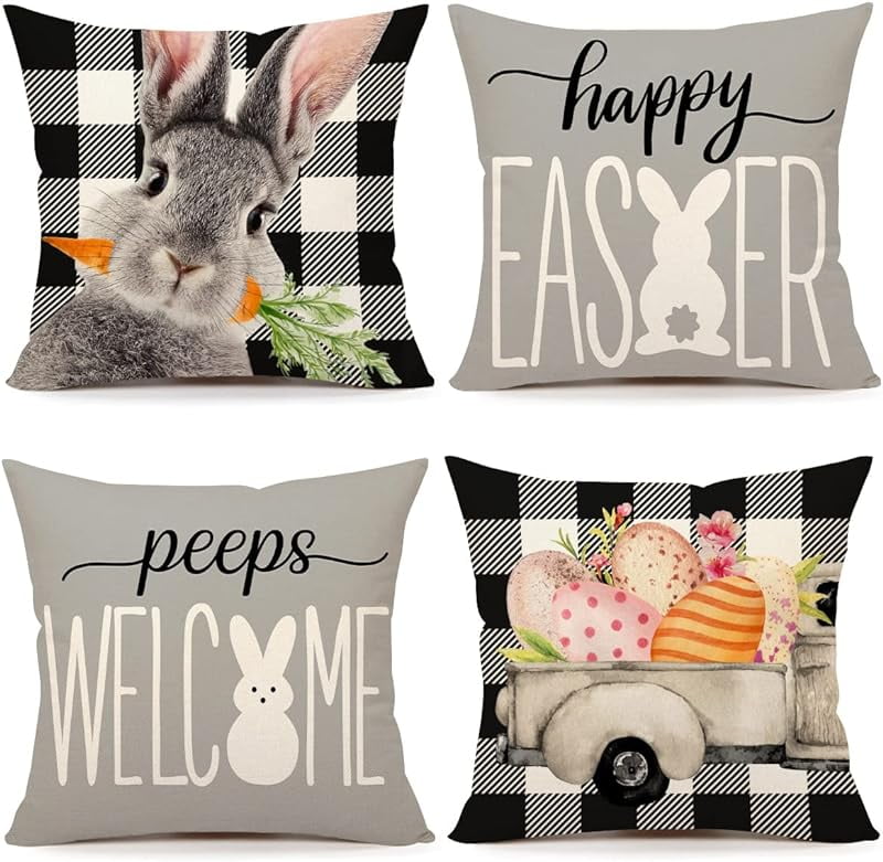 4TH Emotion Easter Pillow Covers 18x18 Set of 4 Easter Decorations for ...