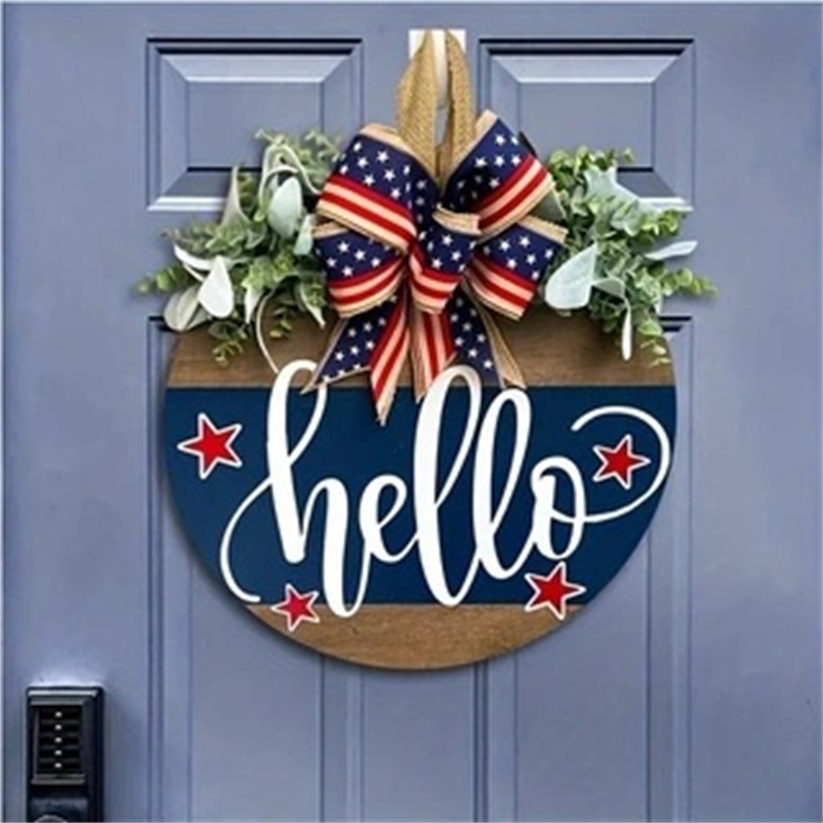 4TH of July Welcome Sign for Front Door Decoration, 12" Round Wood ...