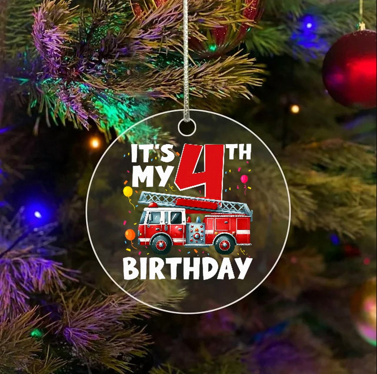 4Th Birthday Boy Fire Truck 4 Year Old Firefighter Ornament, Home ...