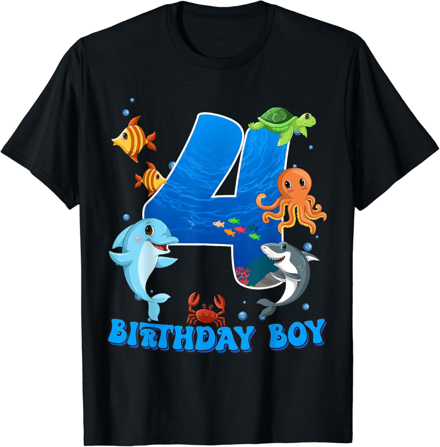 4Th Birthday Party Ocean 4 Year Old Sea Fish Birthday Boy T Shirt ...