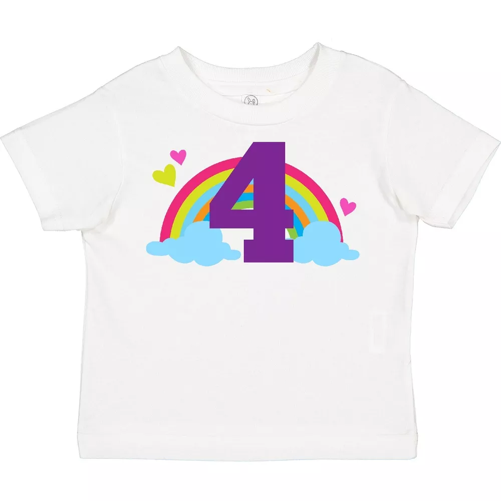 4Th Birthday Rainbow Toddler T-Shirt Fourth Number Four Girls Cute Kid ...