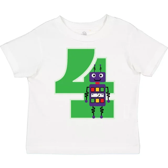 4Th Birthday Robot Boys Robotics Toddler T-Shirt Four Fourth Happy 4 ...