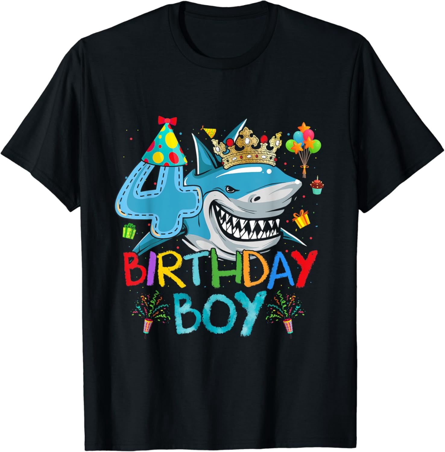 4Th Birthday Shark Ocean Theme Party 4 Years Old For Boy T Shirt ...