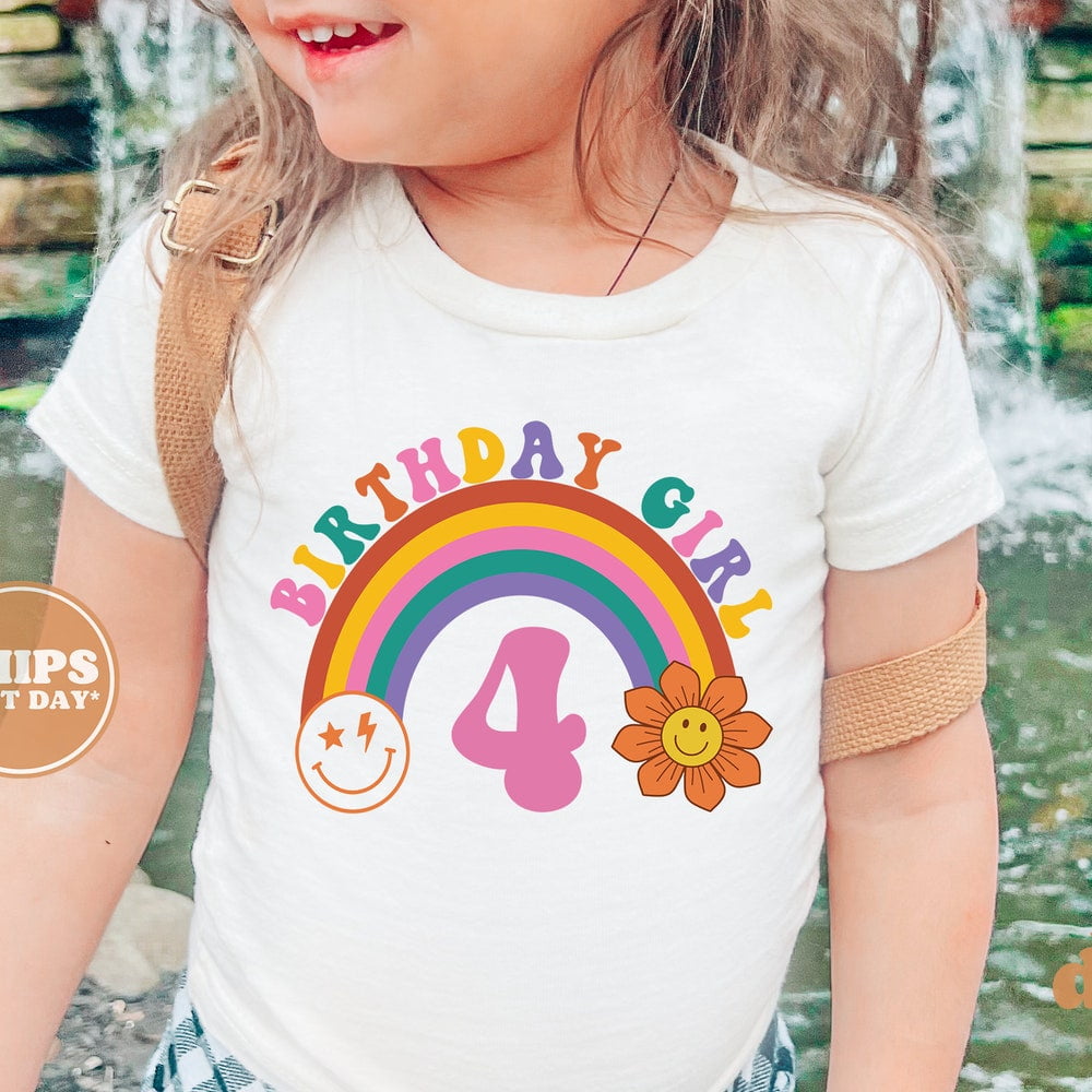 4Th Birthday Toddler Shirt - Rainbow Girls 4Th Birthday Shirt - Forth ...