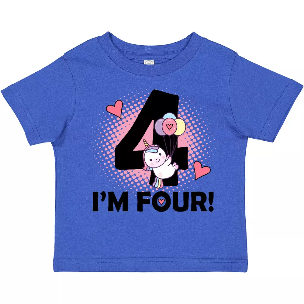 4Th Birthday Unicorn 4 Year Old Girl Toddler T-Shirt Im Four Balloon Baby Clothing, Cute Baby ...
