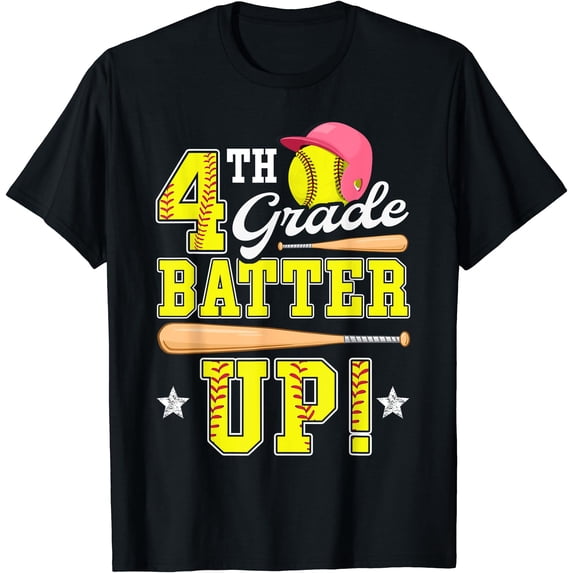 4Th Grade Batter Up Softball Fourth Grade Back To School T-Shirt ...