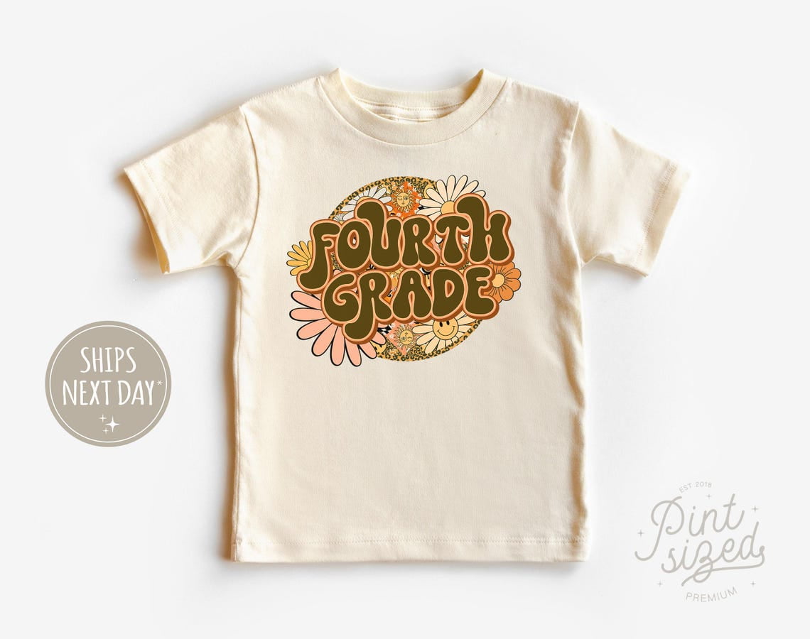 4Th Grade Tee - Retro First Day Of Fourth Grade Kids Shirt - Back To ...