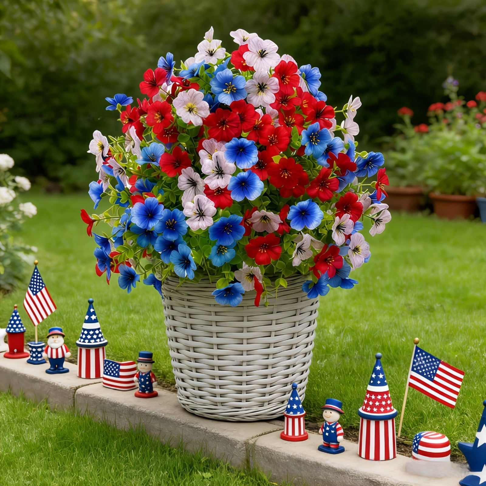 4th of July Artificial Topiary Ball, Red White Blue Colors & Faux, with ...