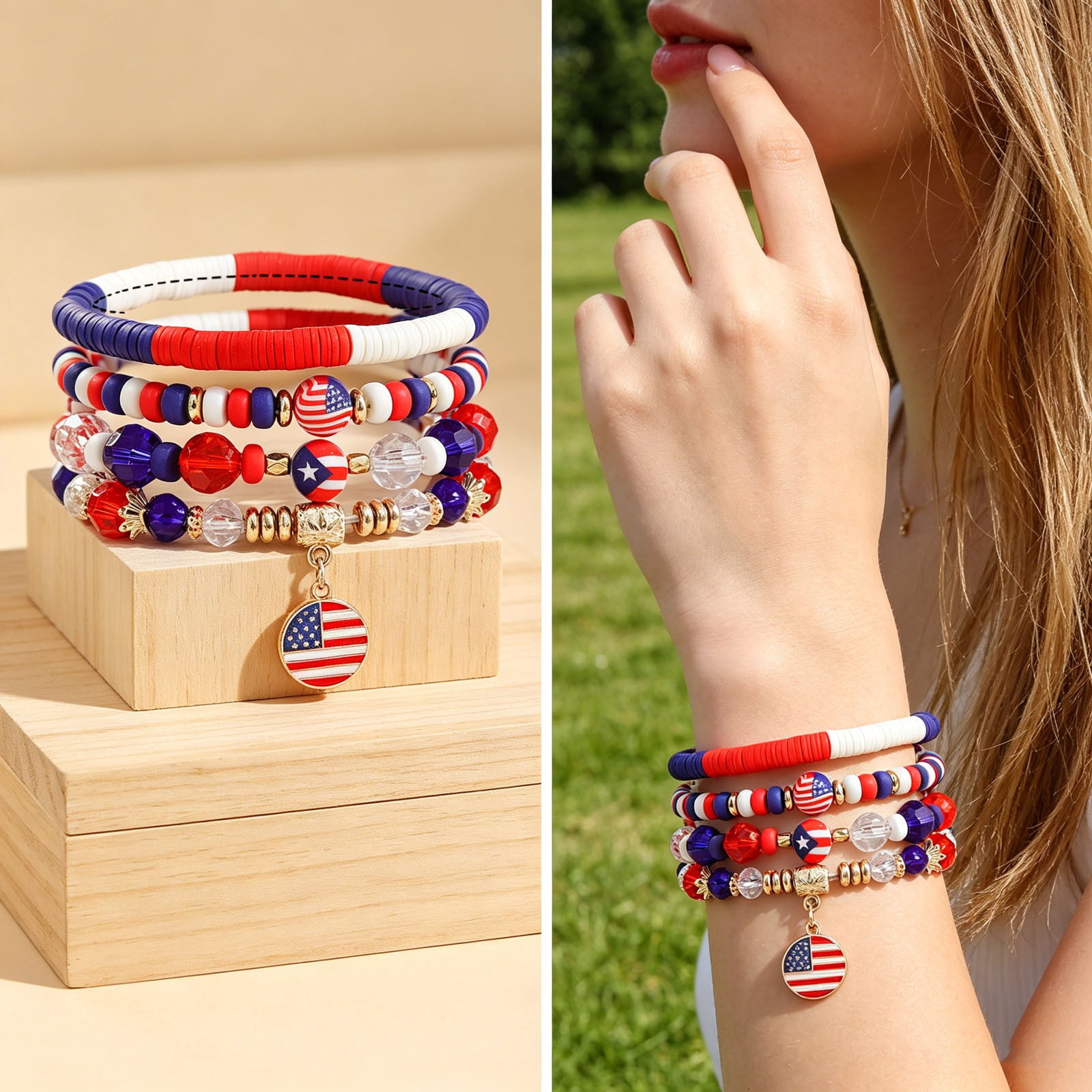 4Th Of July Bracelet Set, Fashion Patriotic Pendant Exquisite Design ...