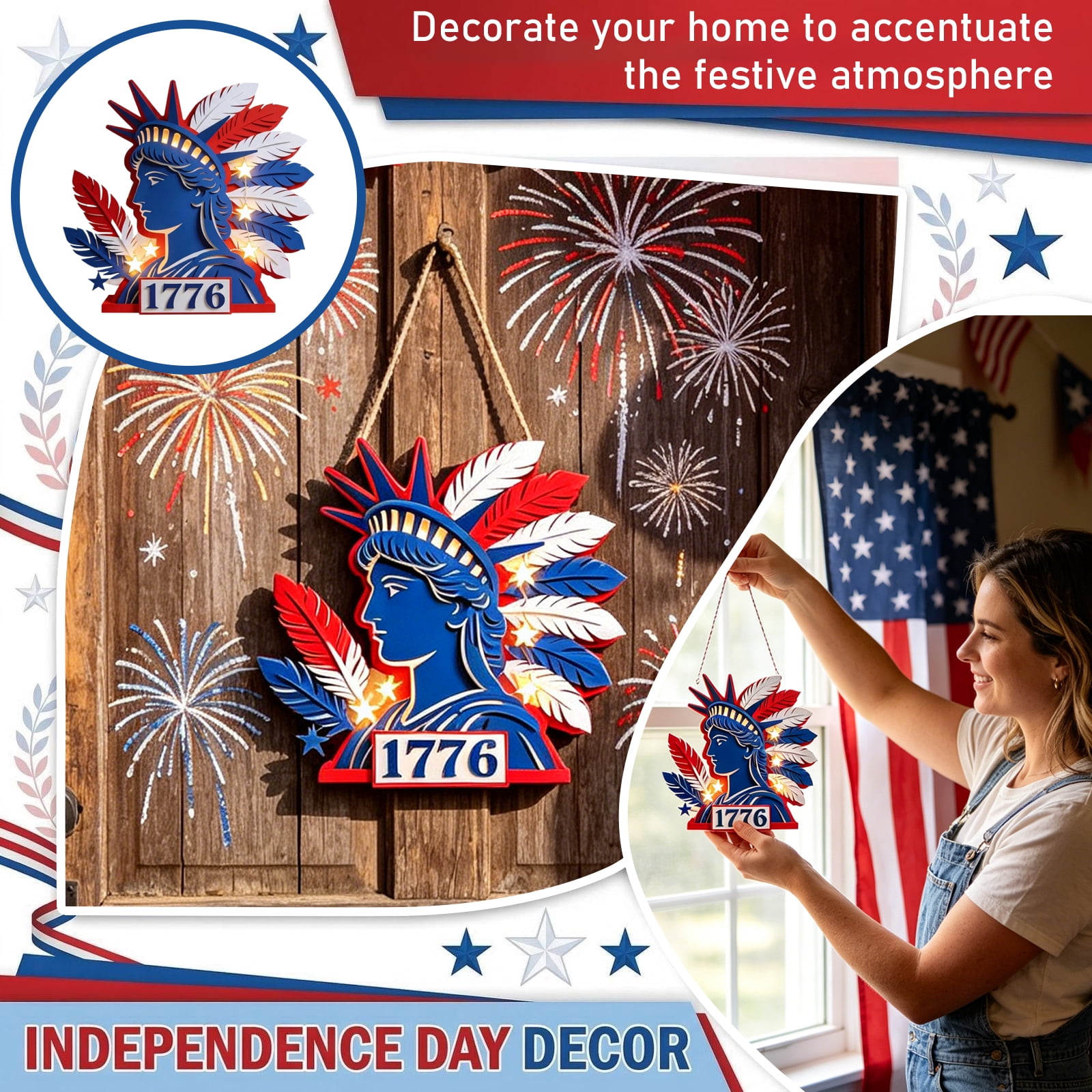 4Th of July Decorations 15.75X15.75 in Patriotic Decorations Red White ...