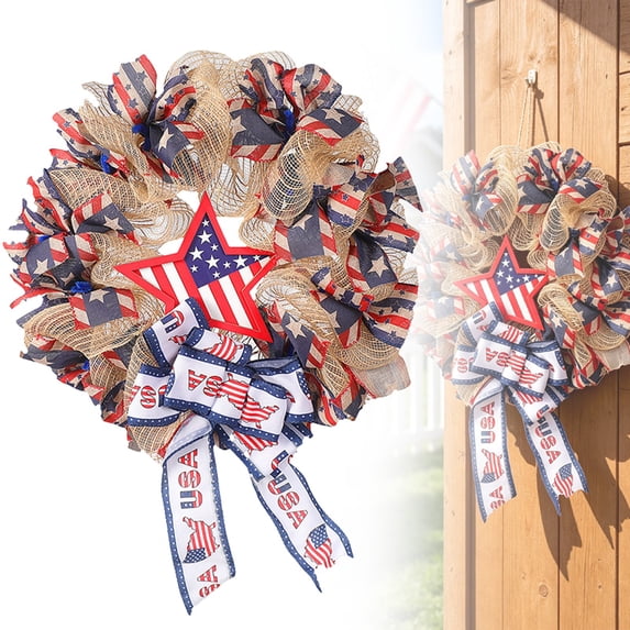 4Th Of July Decorations For Front Door Wreath Patriotic Flag Wreath ...