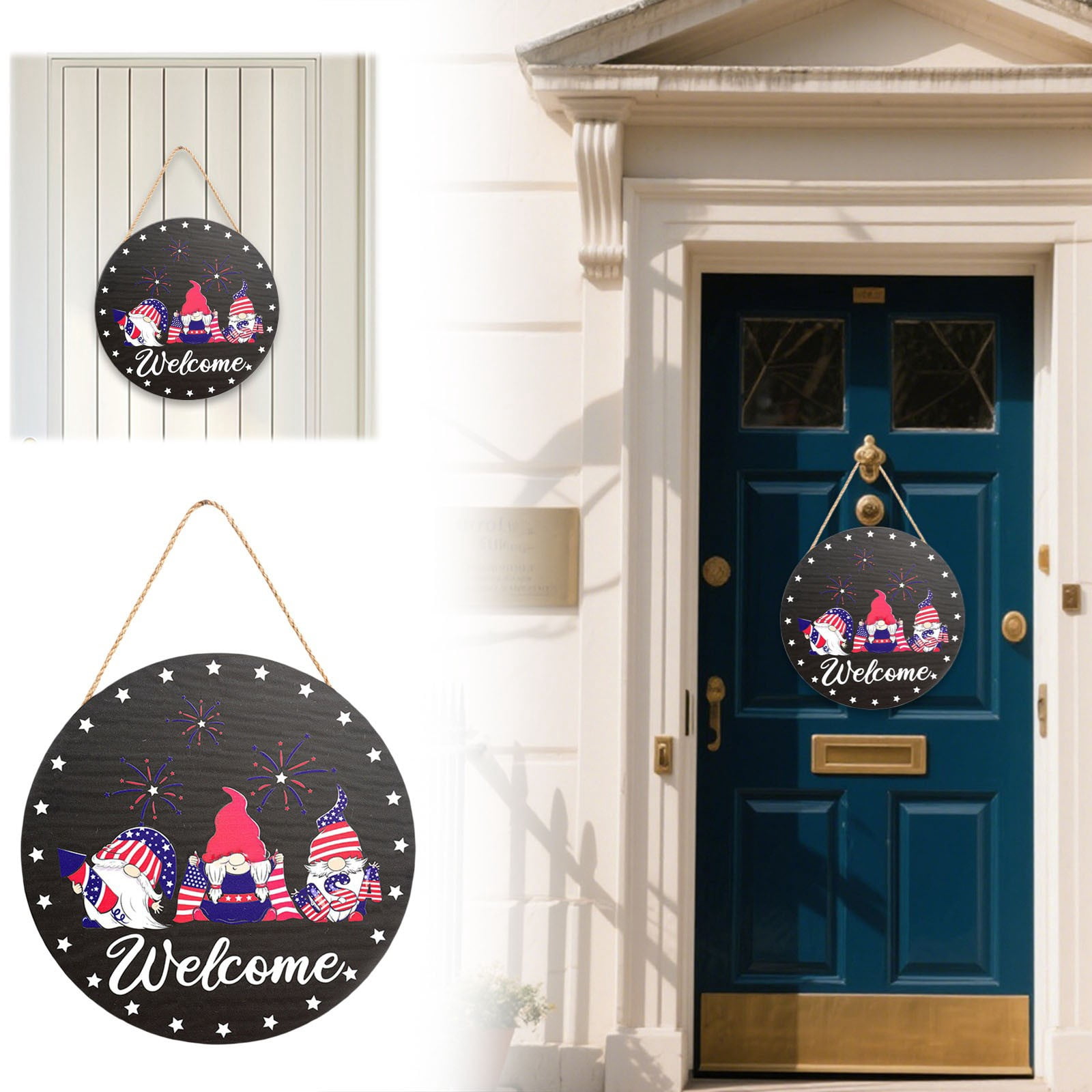 4Th Of July Decorations Patriotic Door Sign Wooden Memorial Day Wreath ...