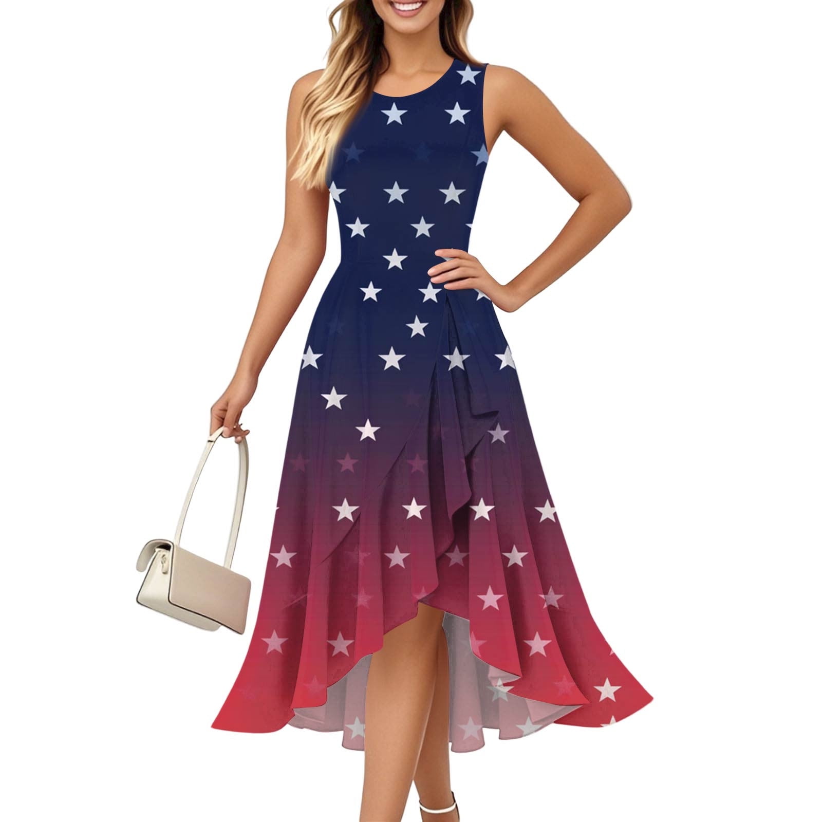 4Th Of July, Dress Casual Cotton Sleeveless Round Neck American Flag ...