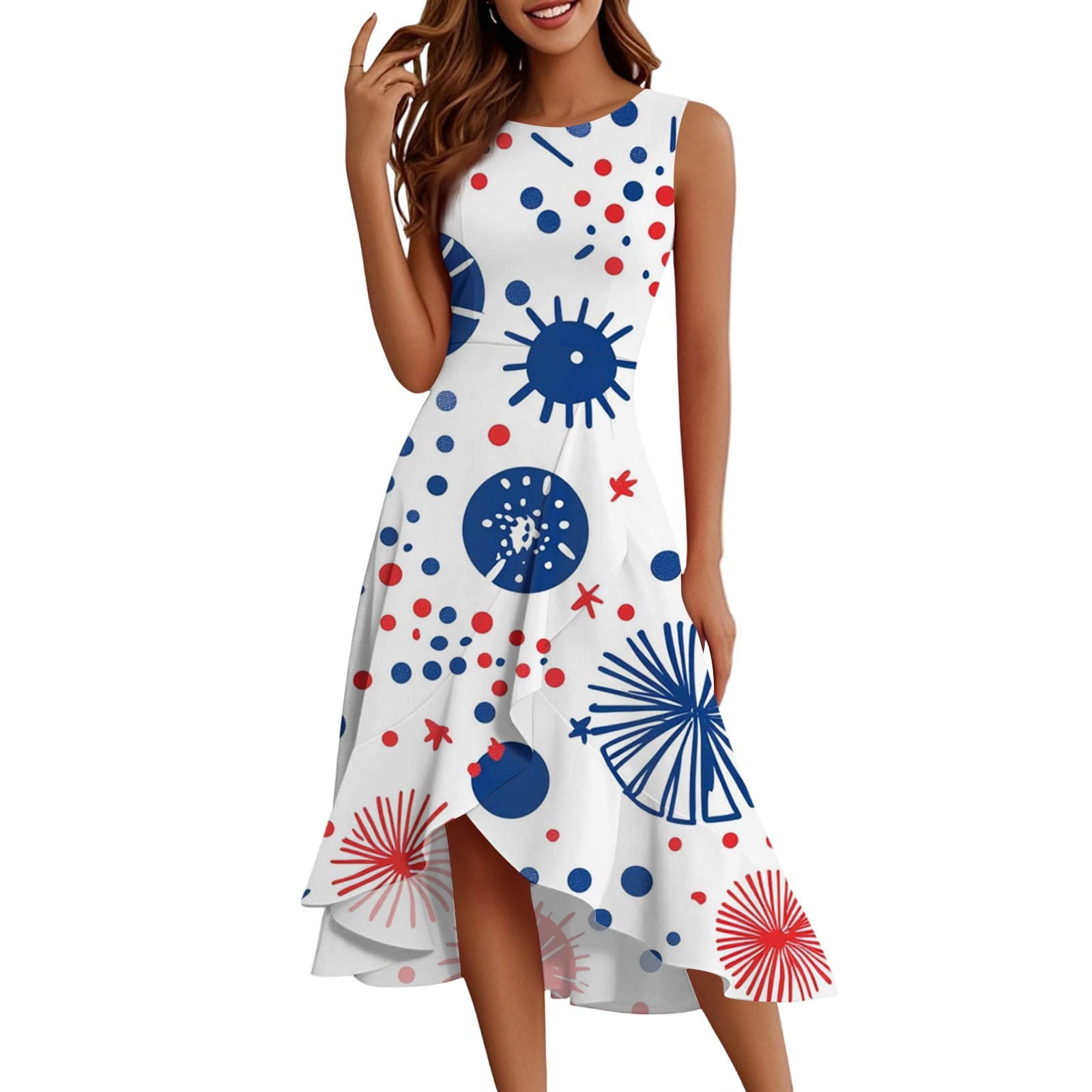 4Th Of July Dress Women Plus Size, Dress Casual Cotton Sleeveless Round ...