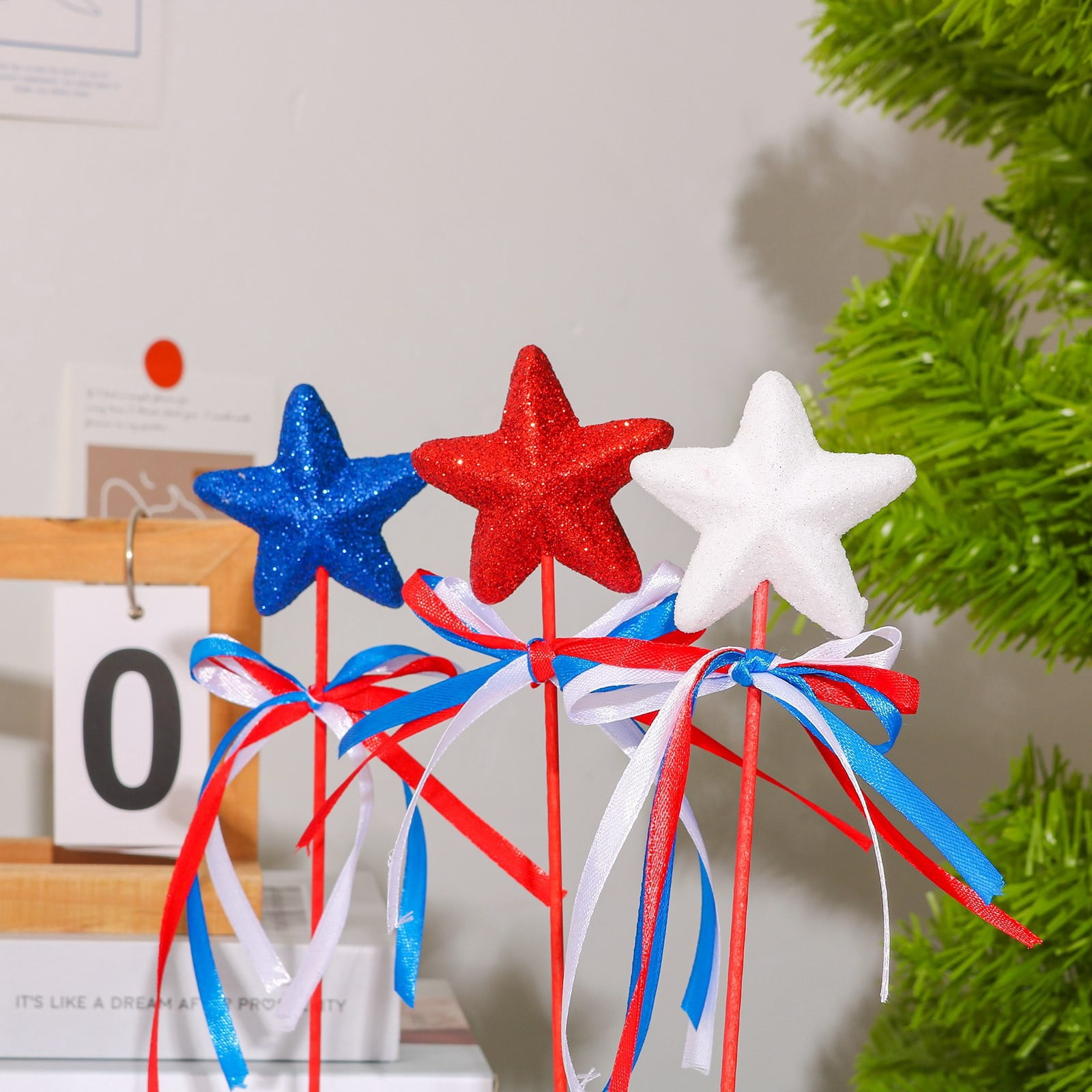 4Th Of July Flower Picks Glitter Puffy Star Foam Sparkly Sticks for ...