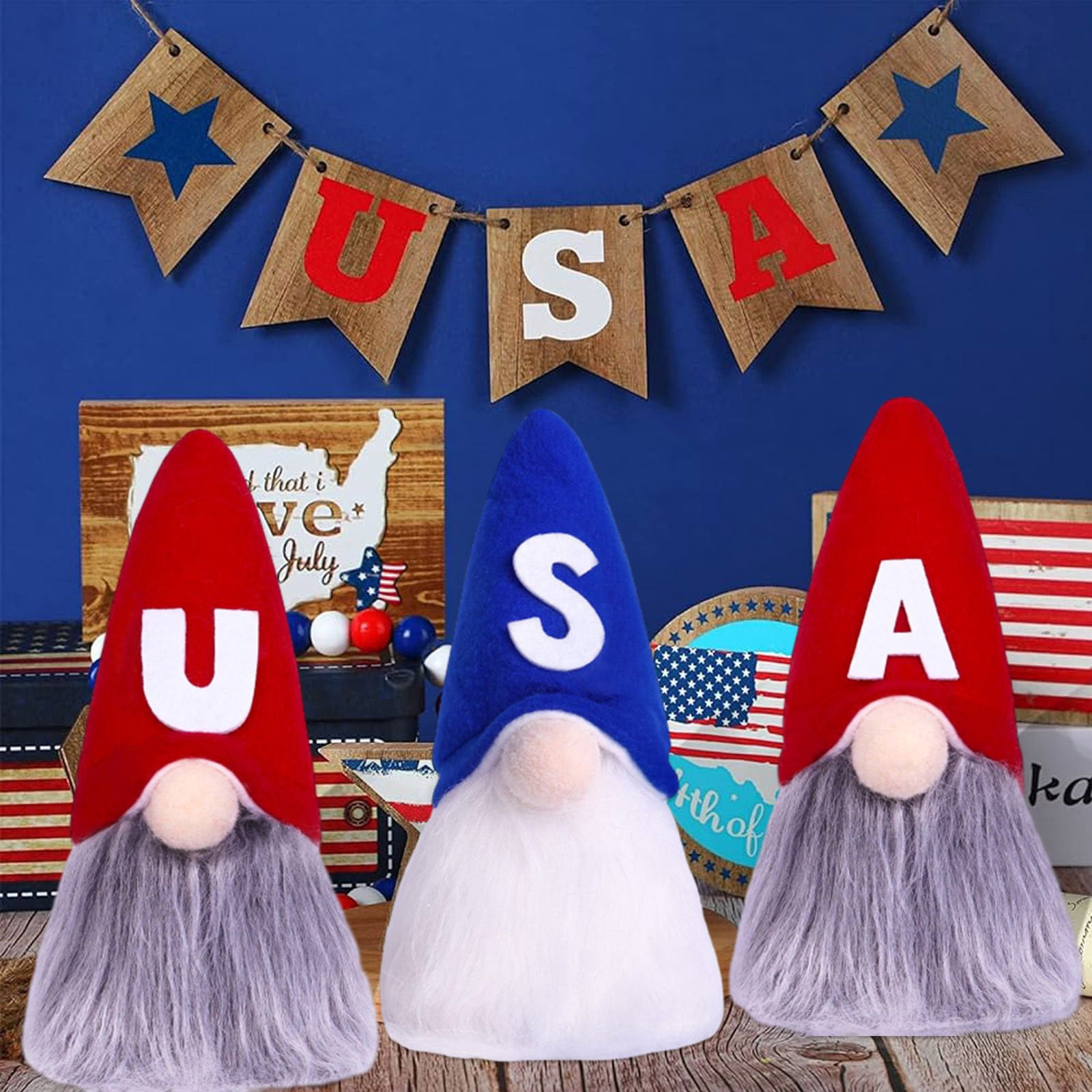 4Th of July Gnomes Djunllk Handmade Patriotic Flag Print Red White Blue ...