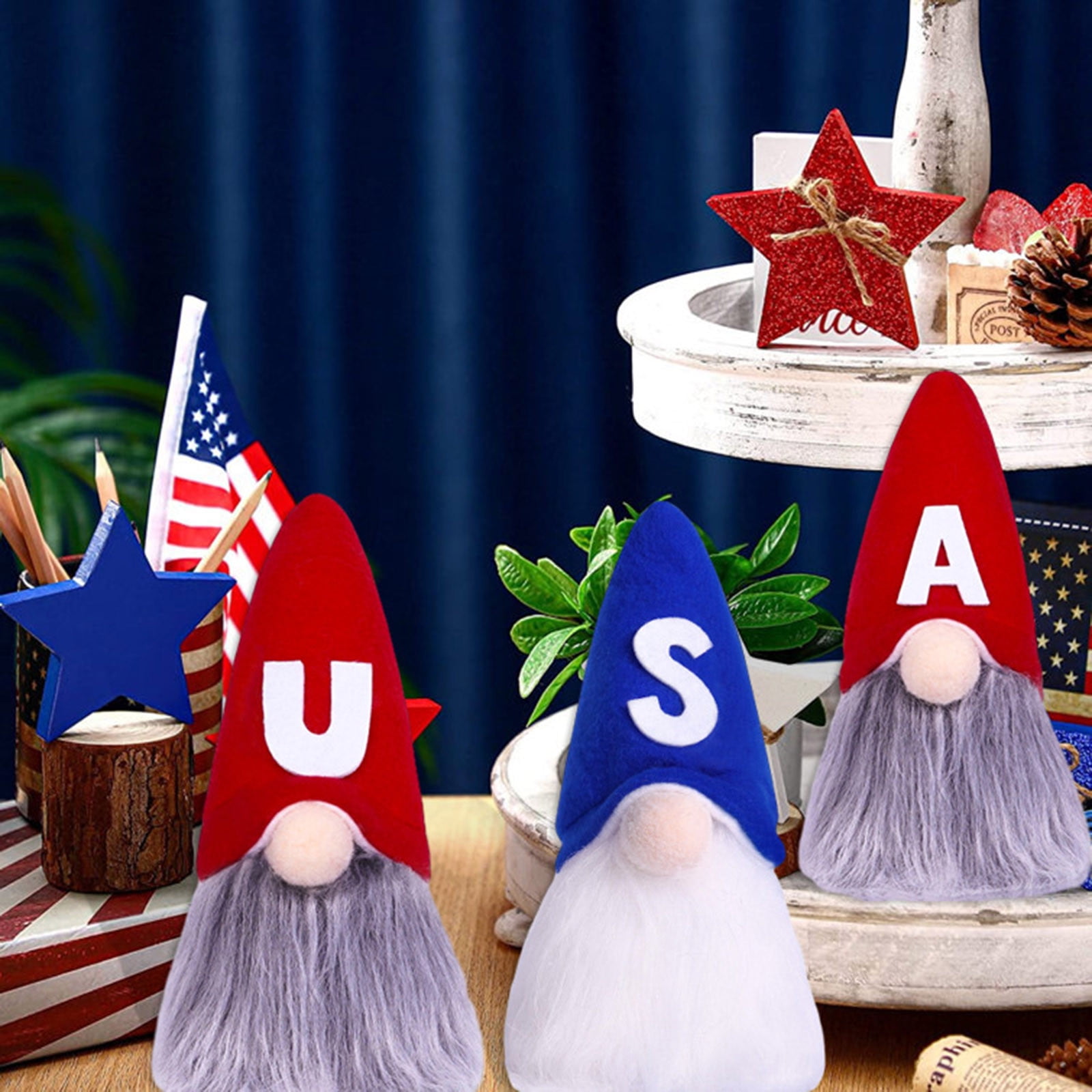 4Th of July Gnomes Djunllk Handmade Patriotic Flag Print Red White Blue ...