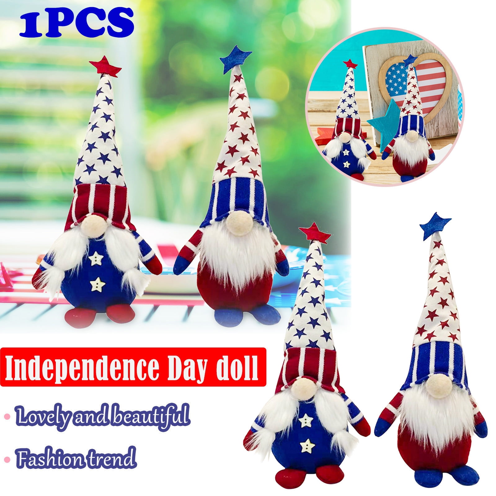 4Th of July Gnomes Djunllk Handmade Patriotic Flag Print Red White Blue ...