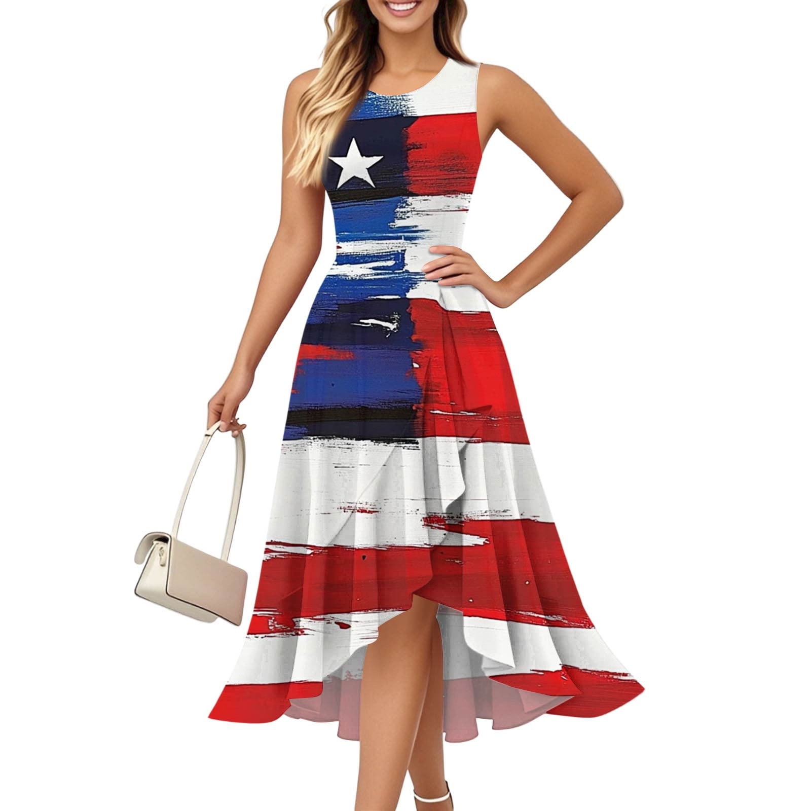 4Th Of July Outfits For Women Dress, Casual Cotton Sleeveless Round ...