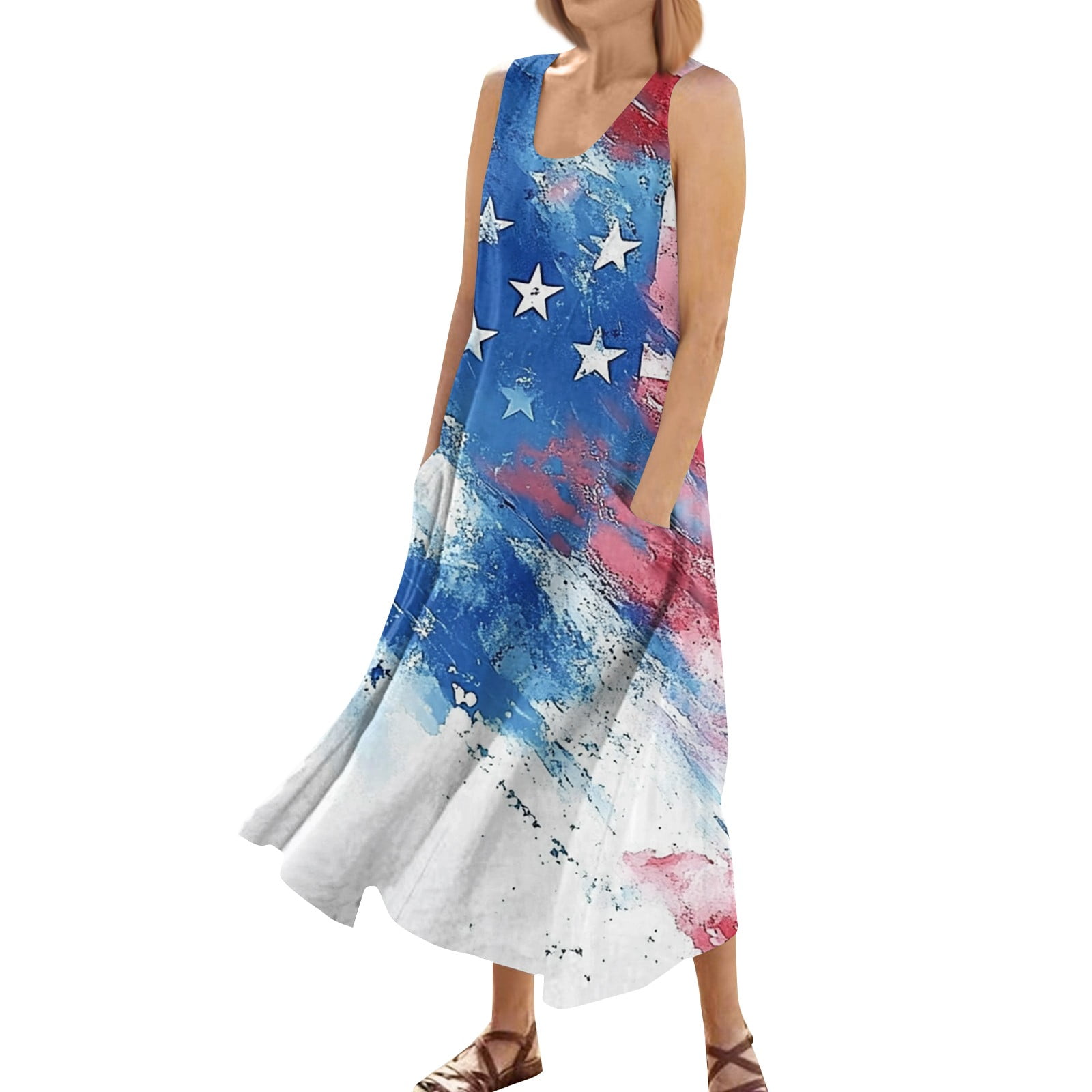 4Th Of July Outfits For Women, Dress Casual Cotton Sleeveless Round ...