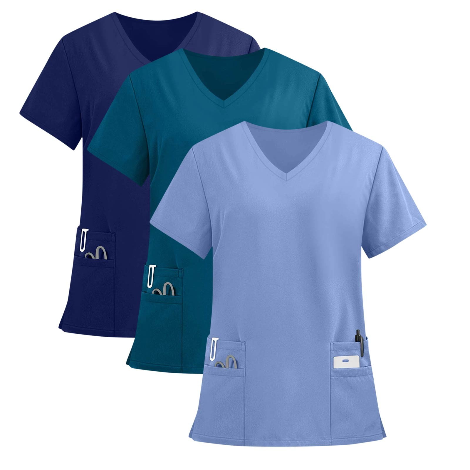 Scrubs For Women Tops, 3Pc Women'S Scrubs V Neck Short Sleeve Plus Size ...