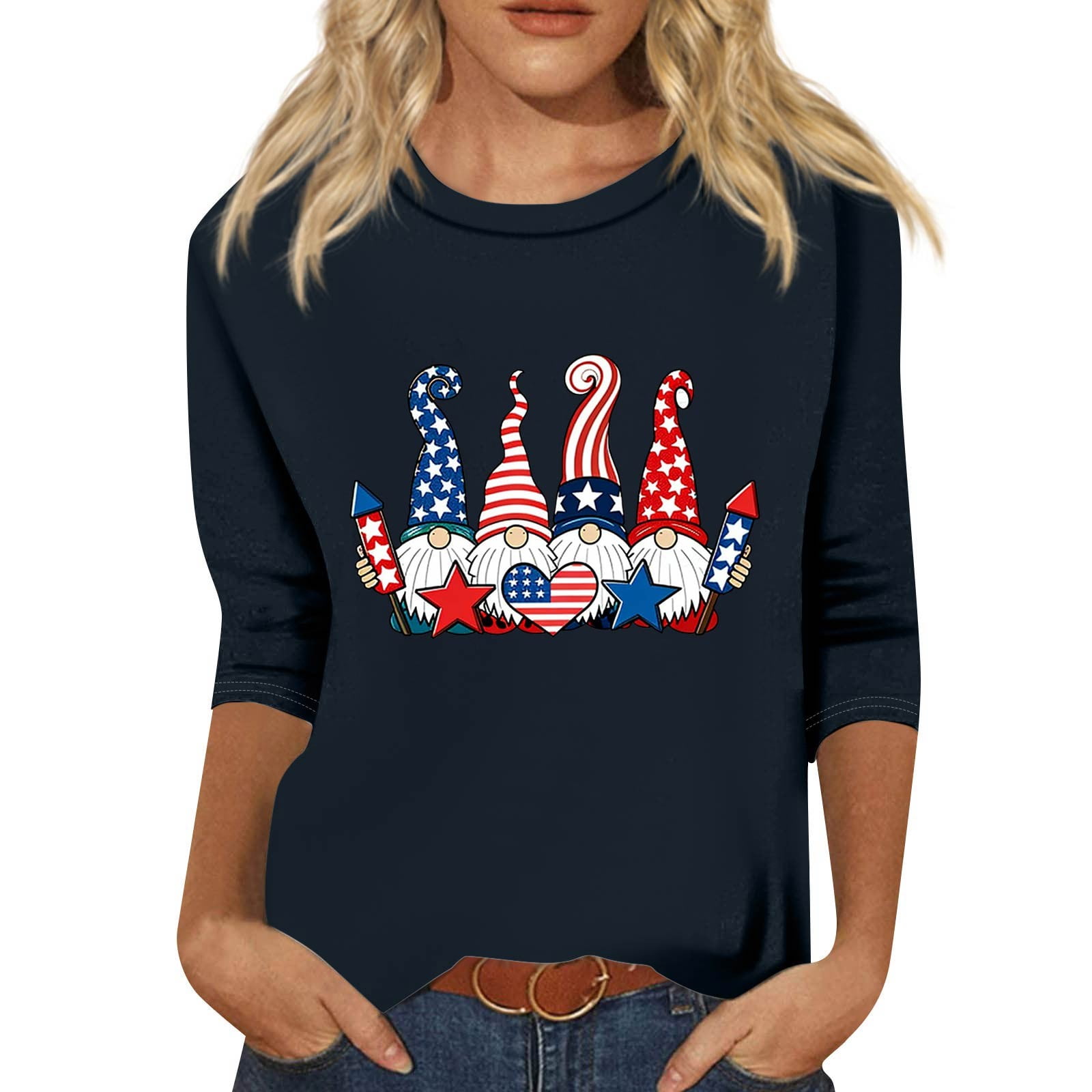 4Th Of July Shirts, Summer Loose Casual 3/4 Sleeve Round Neck Basic Top ...