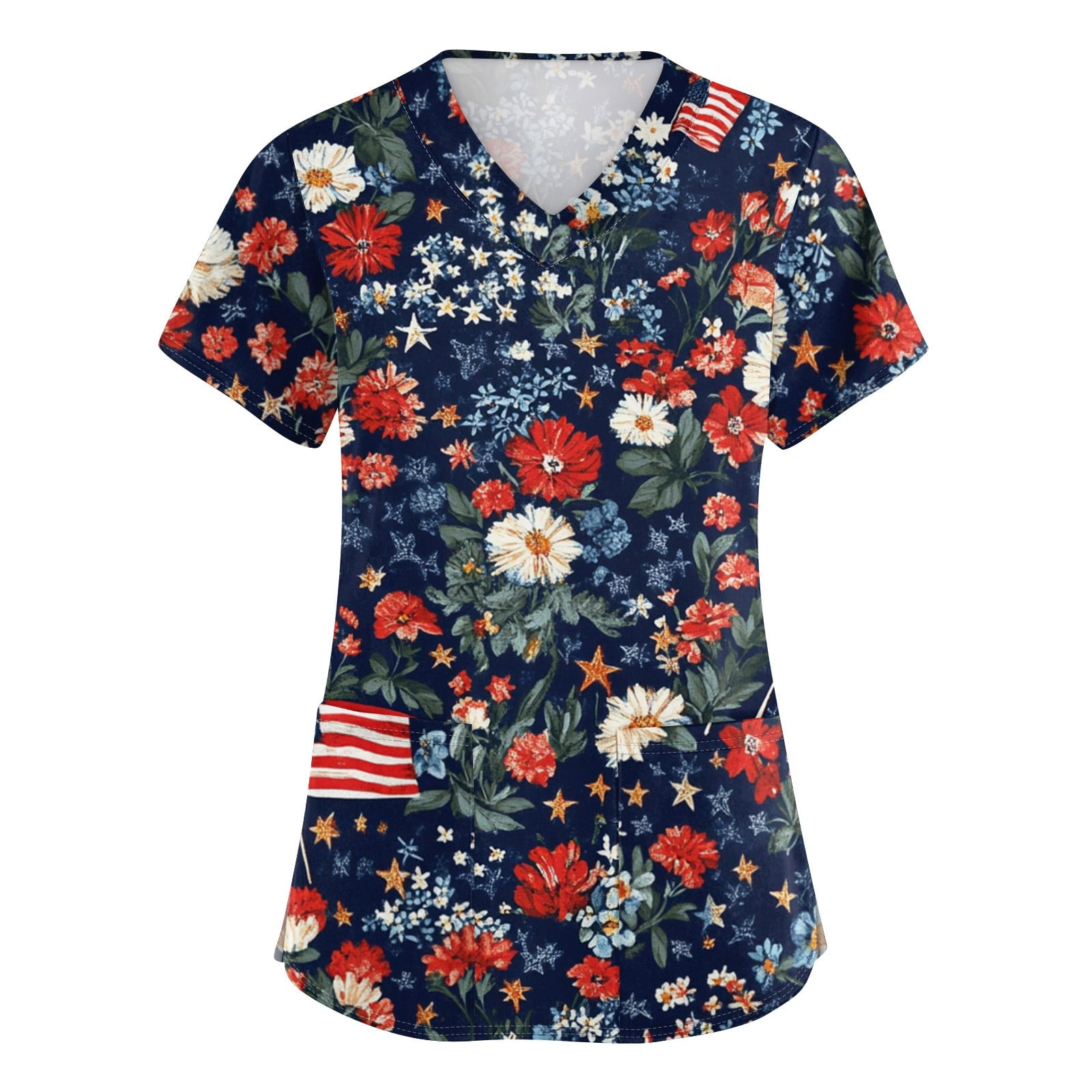 4Th Of July Tops For Women, Scrub Tops Plus Size V Neck Short Sleeve ...
