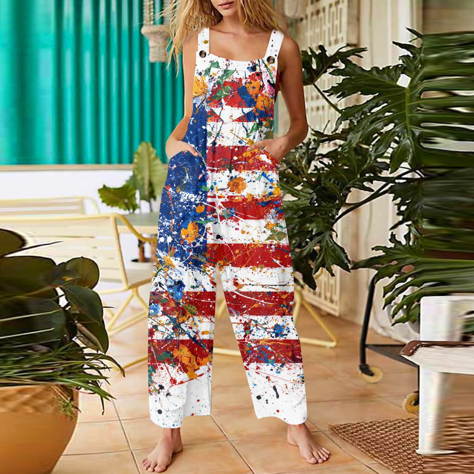 4Th of July Womens Jumpsuits, Casual Red White and Blue Clothes for ...
