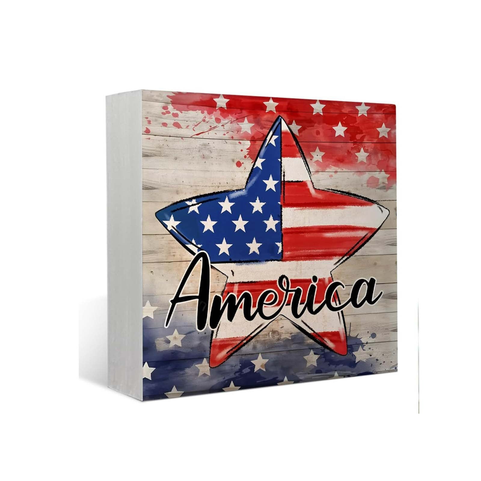 4Th Of July Wooden Block Sign, Patriotic Decor, Design B, 394-Inch ...