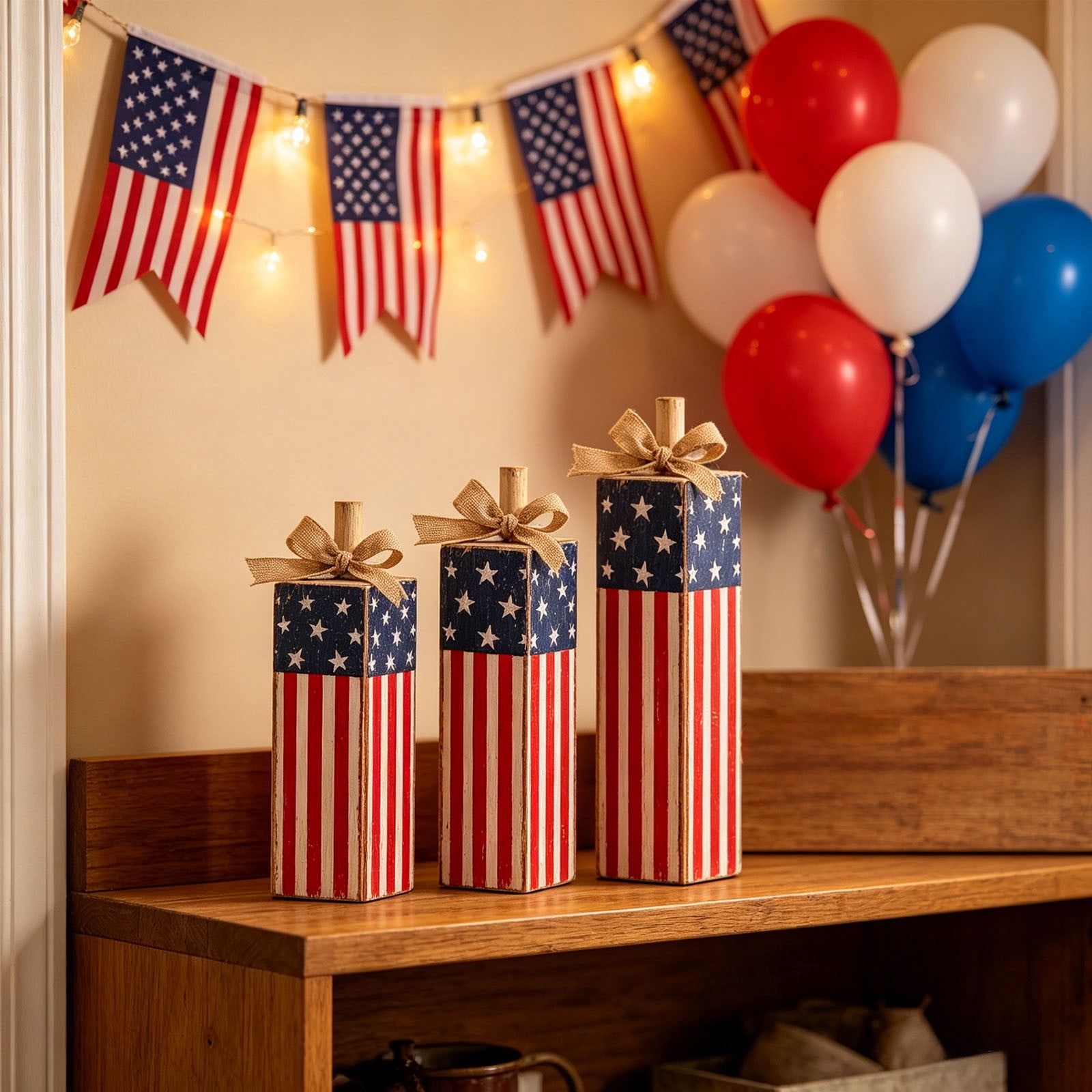 4Th of July Wooden Candle Holders Set, Red White Blue Star Striped ...