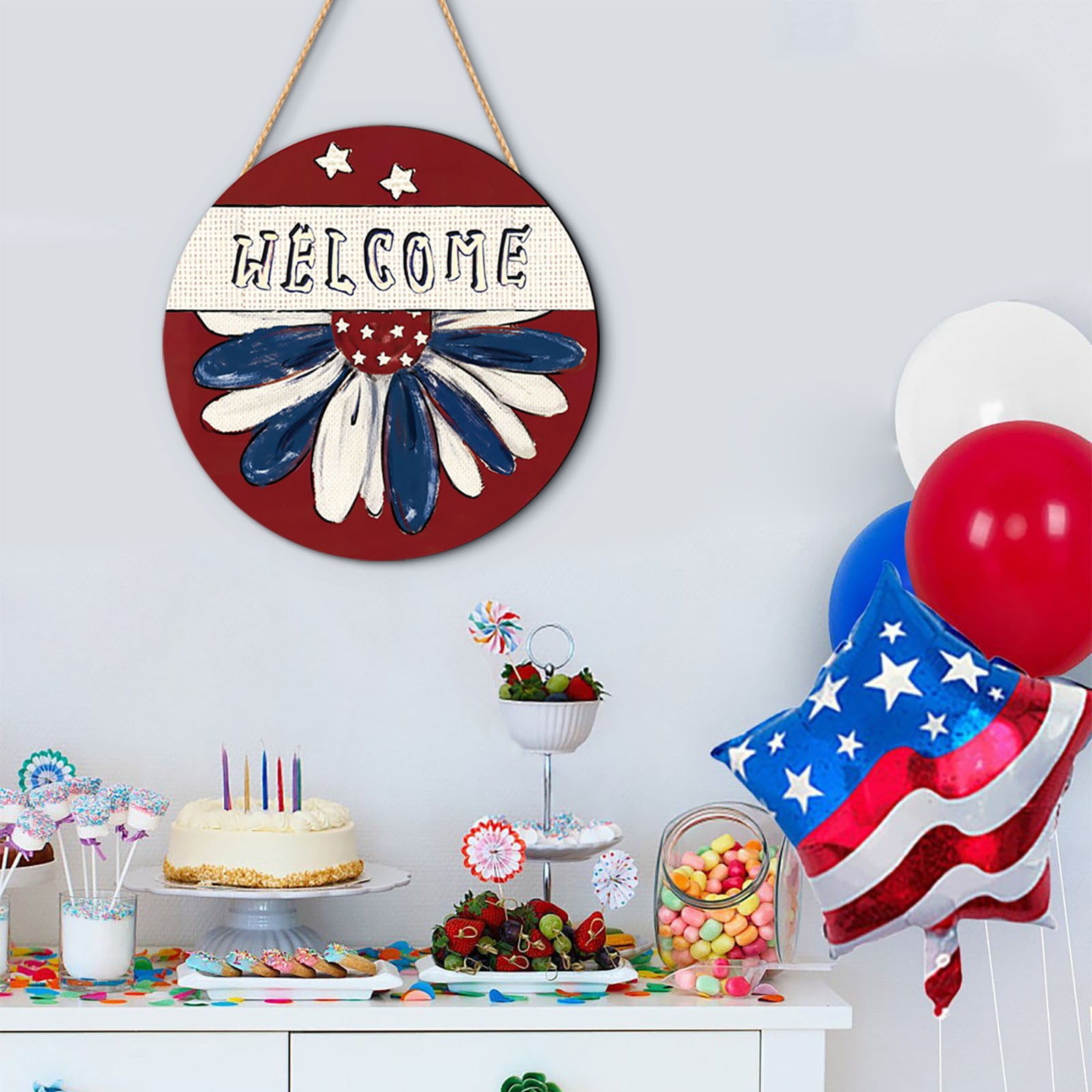 4Th Of July Wooden Hanging Door Sign Patriotic Heart Welcome Sign ...