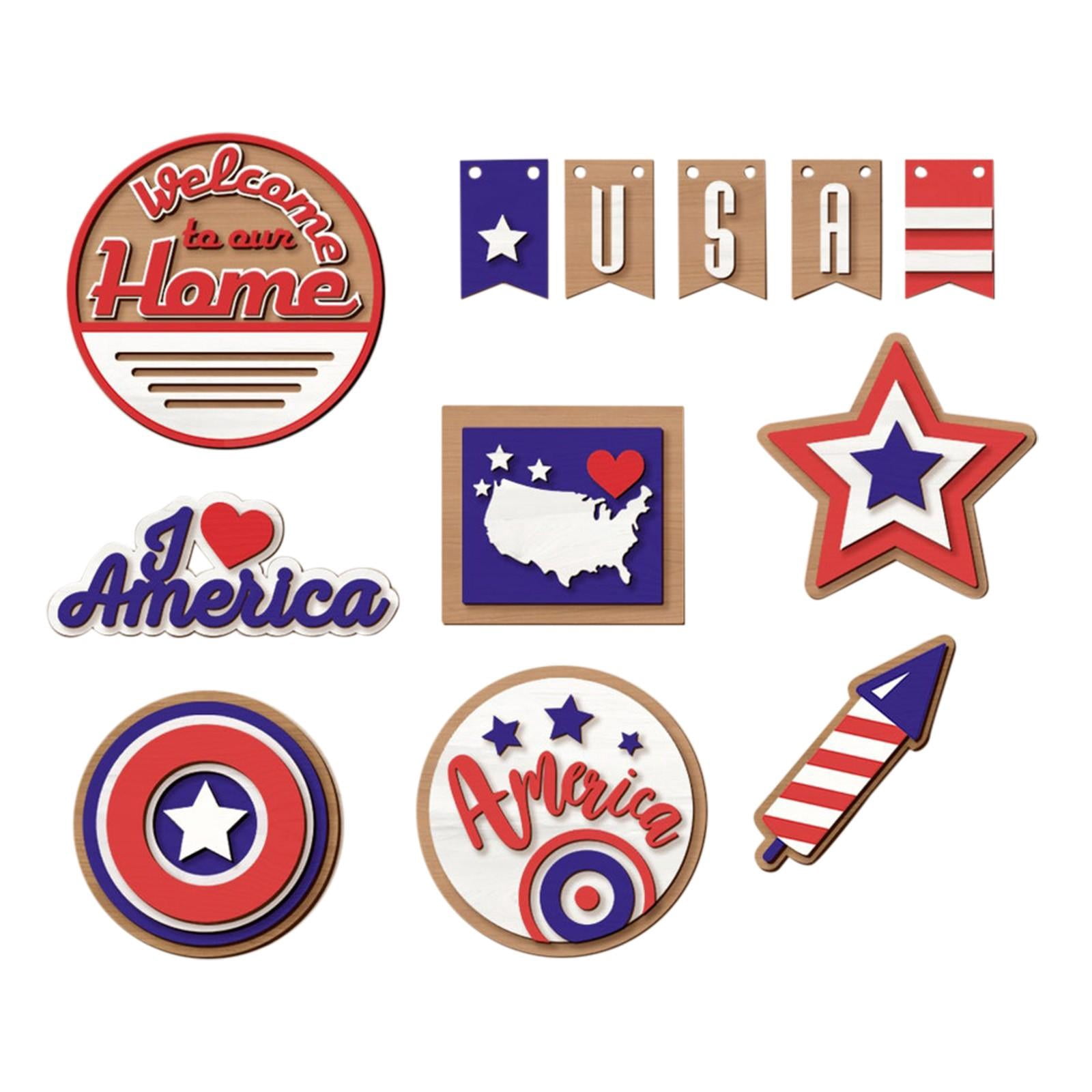 4Th of July decorations, Tiered Tray decor, 8 Pc Flat Wood Cutouts ...