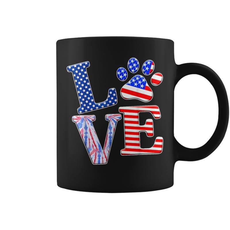 4Th Of July American Flag Tie Dye Dog Love Dog Paw Coffee Mugs ...