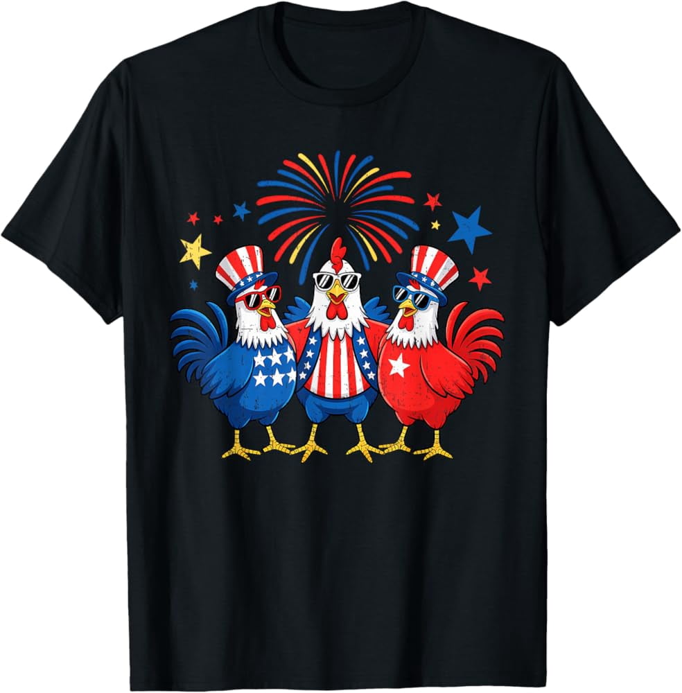 4Th Of July Chickens Stars Stripes Farmer Women Men Kids T-Shirt ...