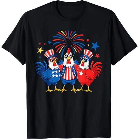 4Th Of July Chickens Stars Stripes Farmer Women Men Kids T-Shirt ...