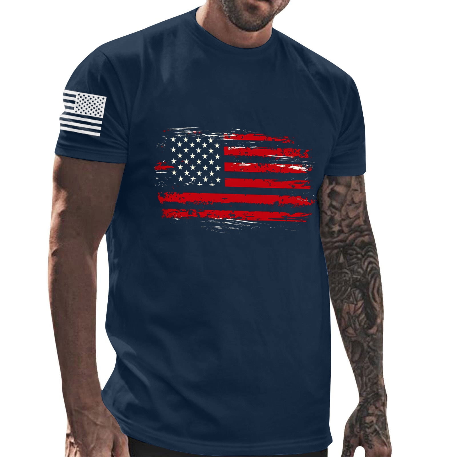 4Th Of July Cotton Shirt For Men Casual Round Neck American Patriotic ...