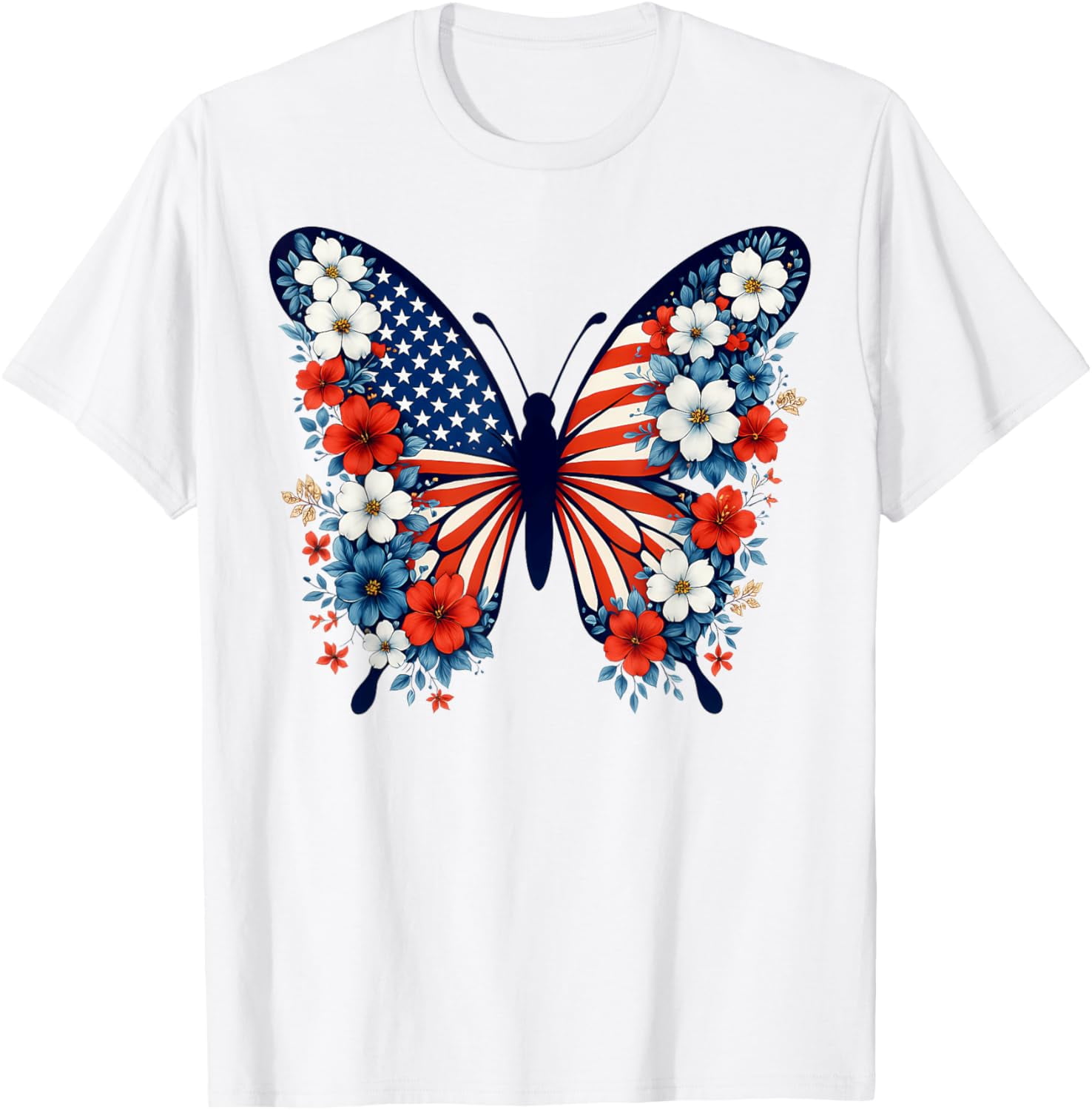 4Th Of July Cute Butterfly Flower Red White Blue Us Flag T-Shirt S-5XL ...