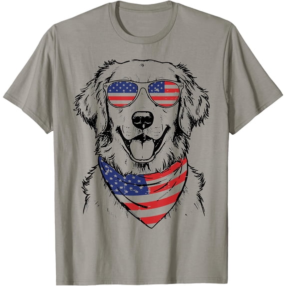 4Th Of July Dog Golden Retriever Cute Patriot Men Women Kids T-Shirt ...