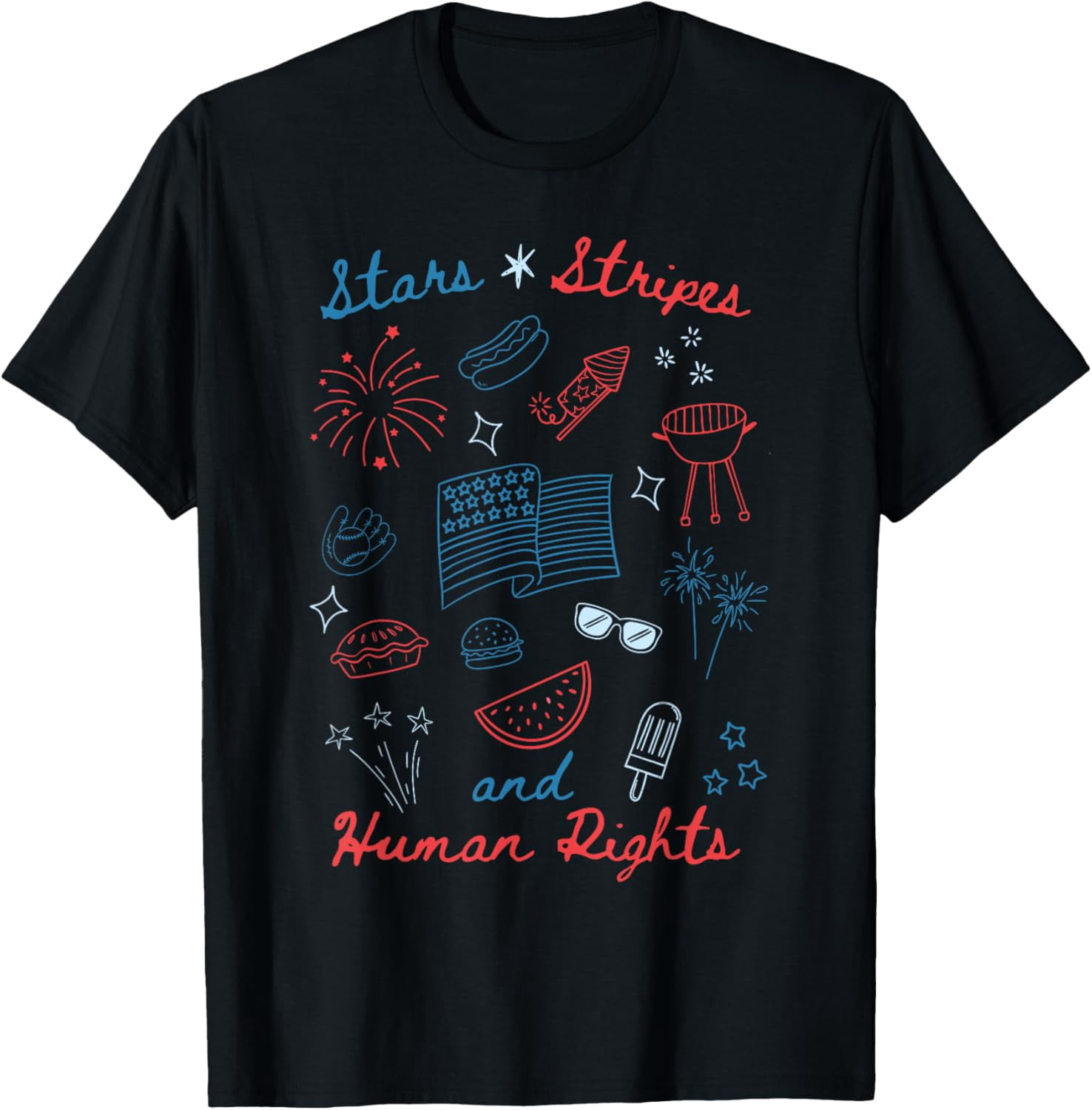4Th Of July Doodle Stars And Stripes & Human Rights Memorial Day T ...