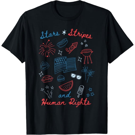 4Th Of July Doodle Stars And Stripes & Human Rights Memorial Day T ...