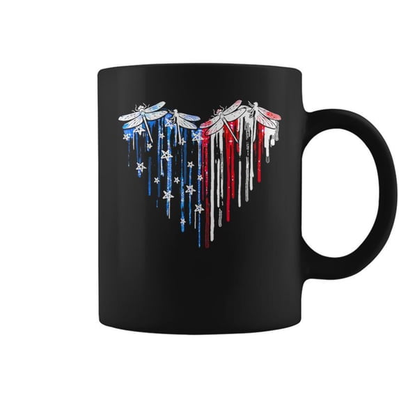 4Th Of July Dragonfly American Flag Heart Red White Blue Coffee Mugs ...
